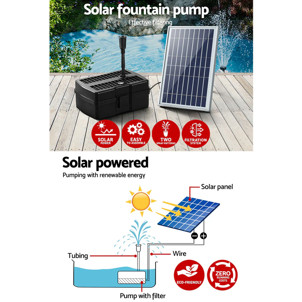 Gardeon Solar Pond Pump with Filter Box - 5FT Water Fountain Pump ...